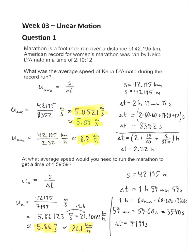 2 Linear Motion Calculations | PDF