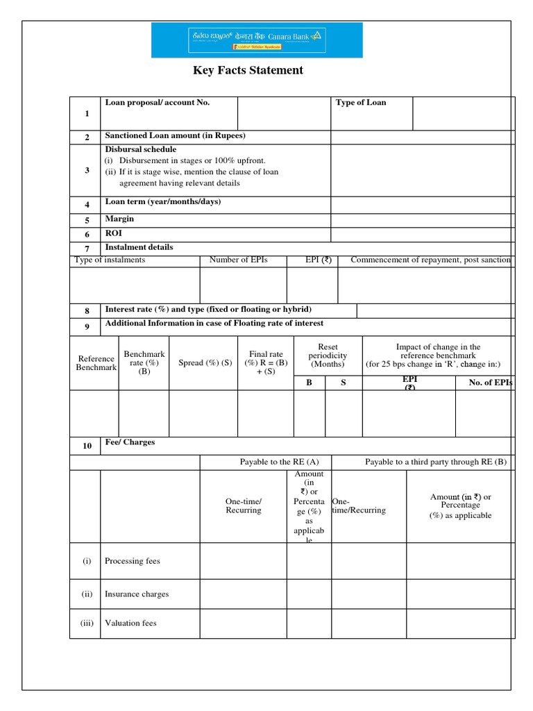 Key_Fact_Statement_Canara Bank_NCF | PDF | Mortgages | Loans