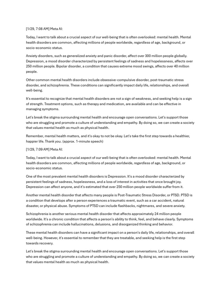 Document (1) asl speech | PDF | Mental Disorder | Mental Health