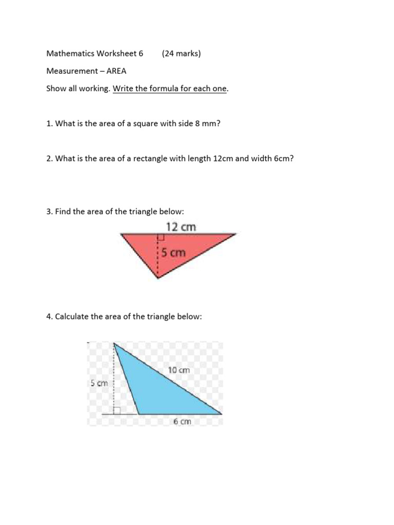 Area Calculation Worksheet | PDF