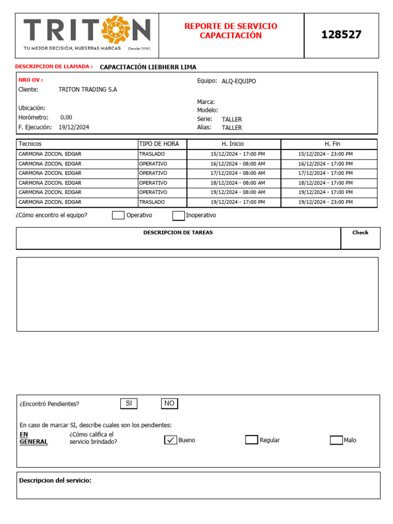 Reporte de Servicio Capacitaci N | PDF