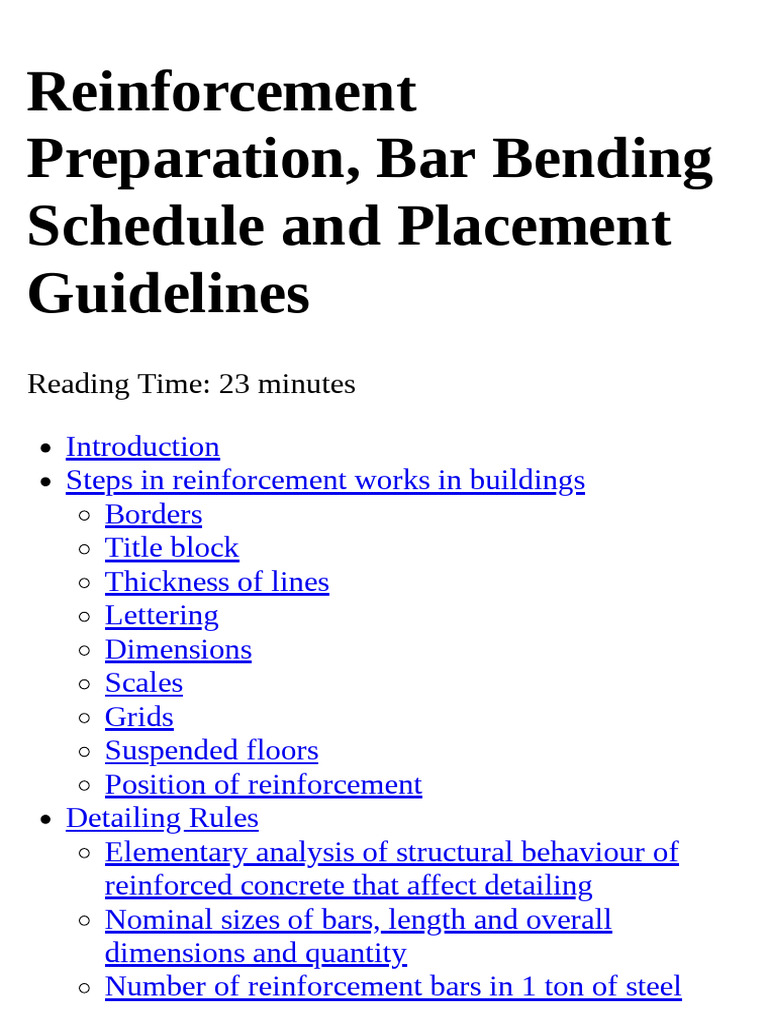 Reinforcement Preparation, Bar Bending Schedule and Placement Gu | PDF ...