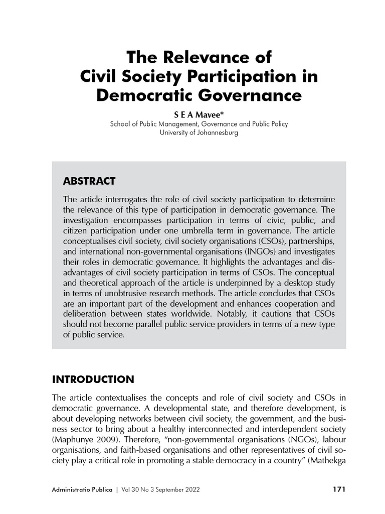 Civil Society's Role in Democratic Governance | PDF | Governance ...