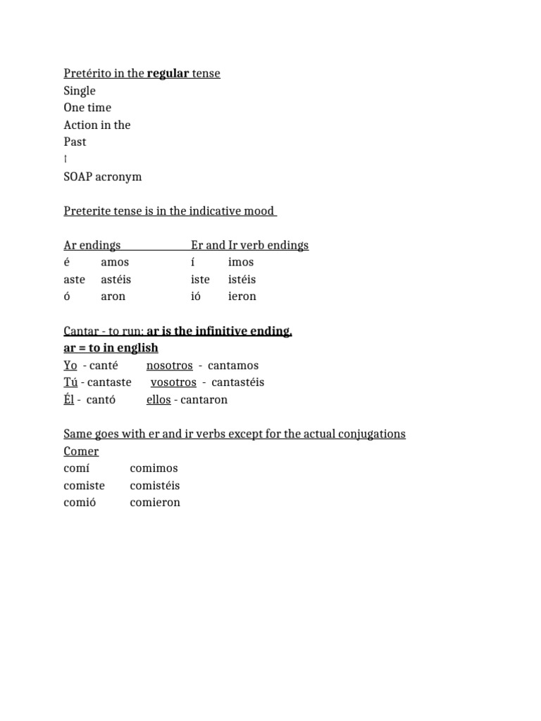 Preterite Tense Notes | PDF