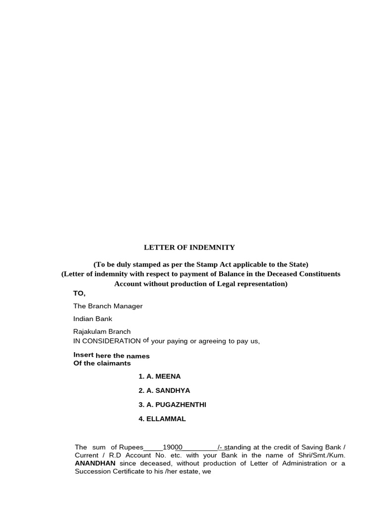 Iob Letter of Indenity | PDF