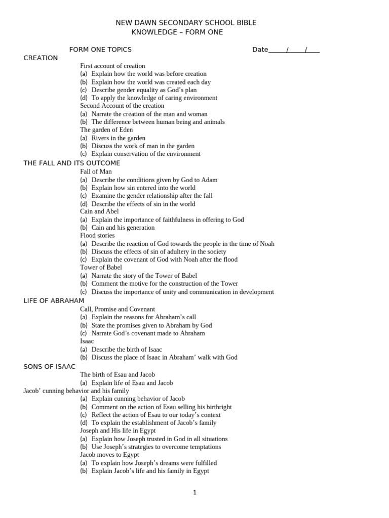 Bible Notes Form 1 and 2 | PDF | Abraham | Genesis Creation Narrative