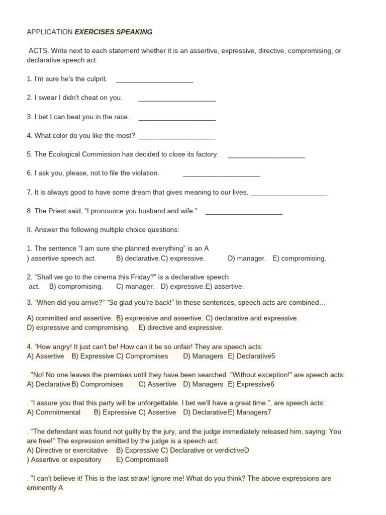Application Exercises Speech Acts | PDF