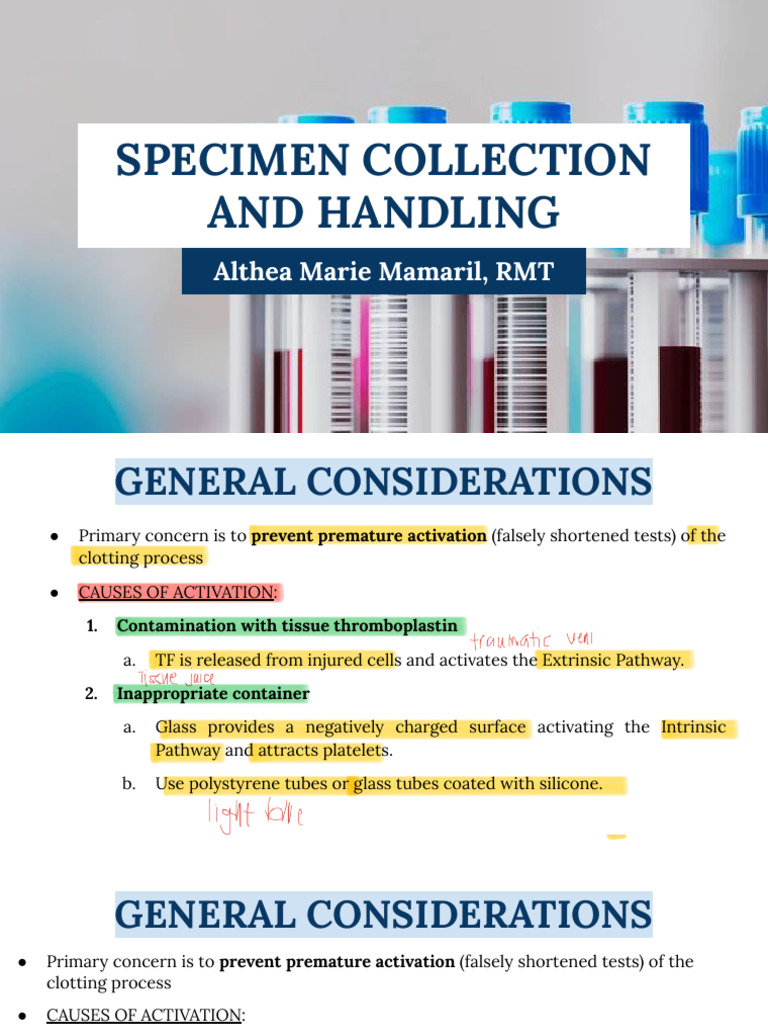 Specimen Collection Handling | PDF | Coagulation | Cell Biology