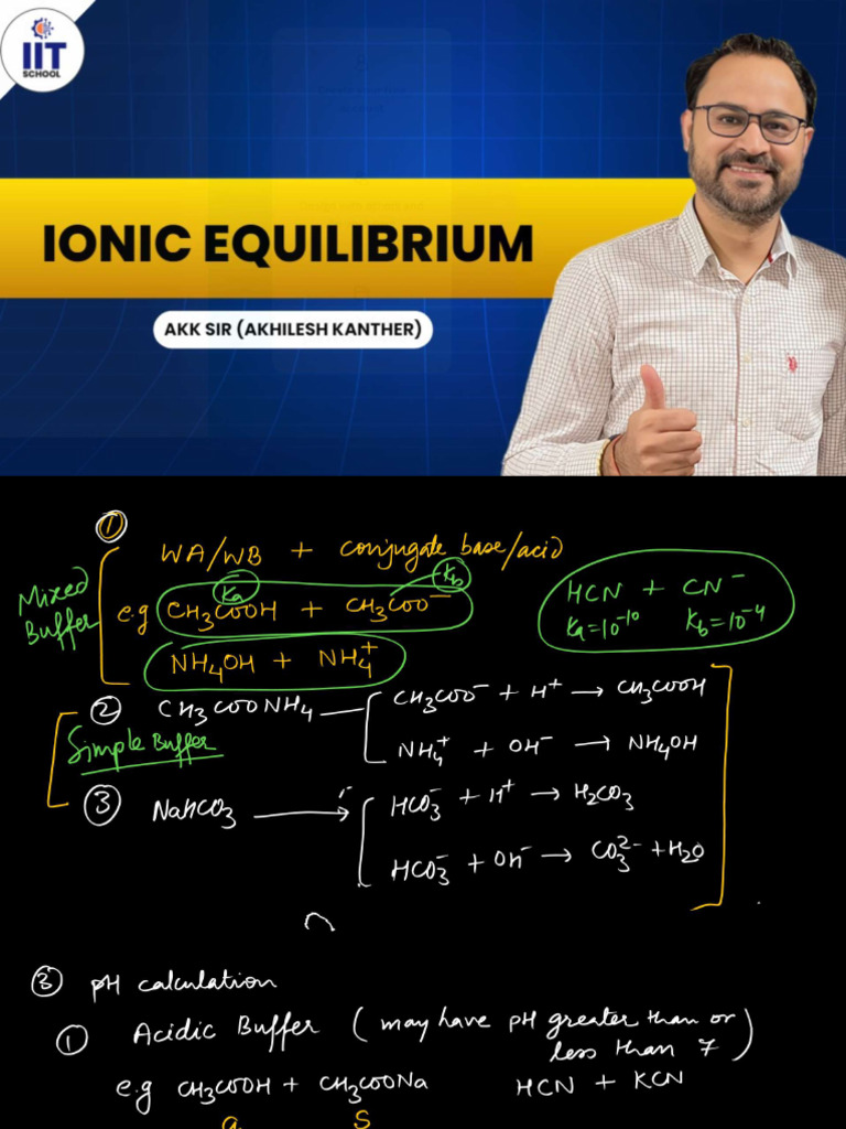 Ionic Equilibrium - L-08 (Class Notes) - Buffer and Mixing of Acid and ...