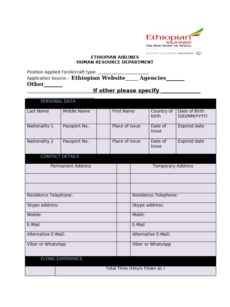 Pilot Application Form Captain | PDF | Flight Instructor | Transport Safety