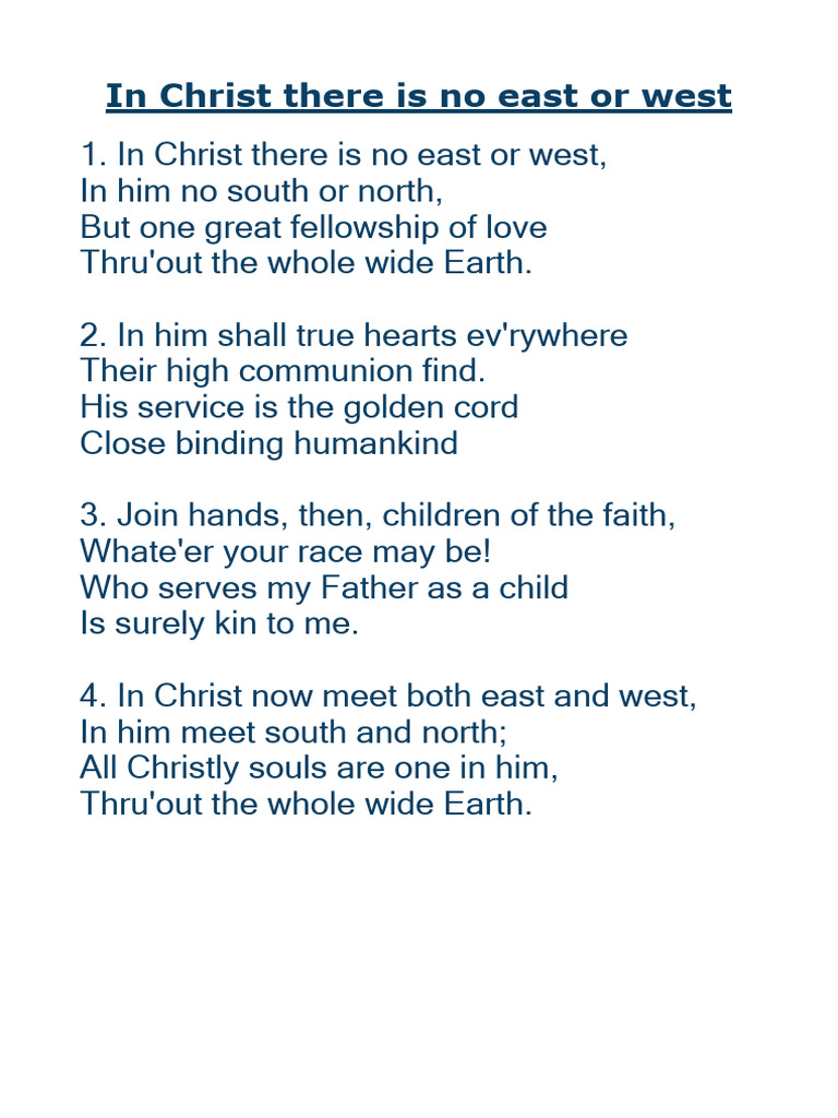 In Christ There Is No East or West Lyrics | PDF