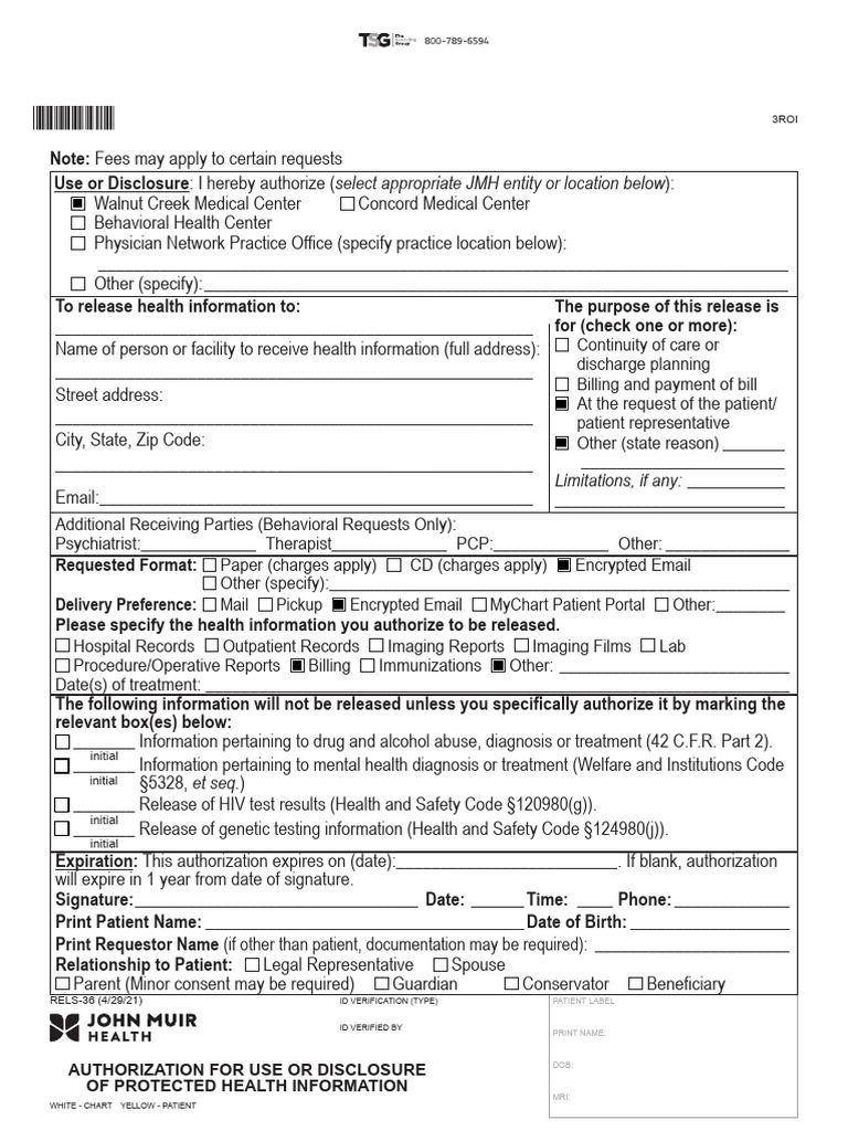 Health Info Release Form | PDF | Patient | Health Insurance Portability ...