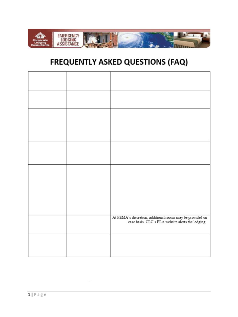 FEMA Emergency Lodging Assistance FAQ | PDF | Federal Emergency ...