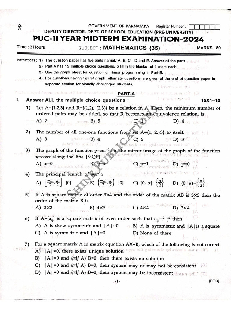 Midterm Vijayapur Mathematics 2024 | PDF