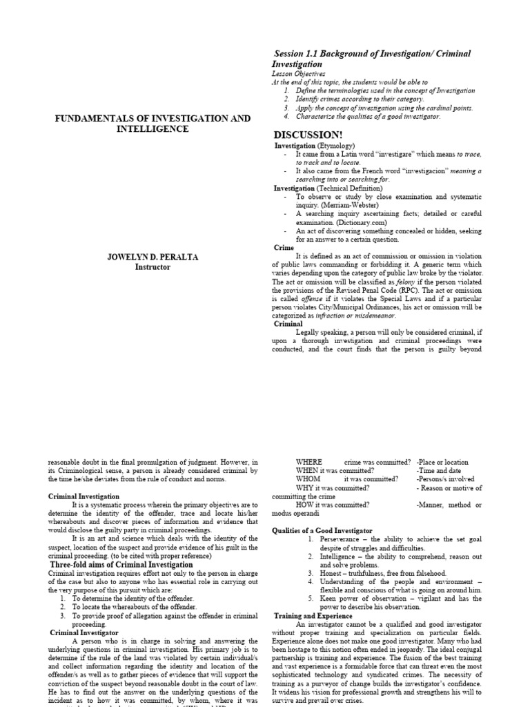 CDI1 Materials - Prelim To Midterm | PDF | Arrest | Forensic Science