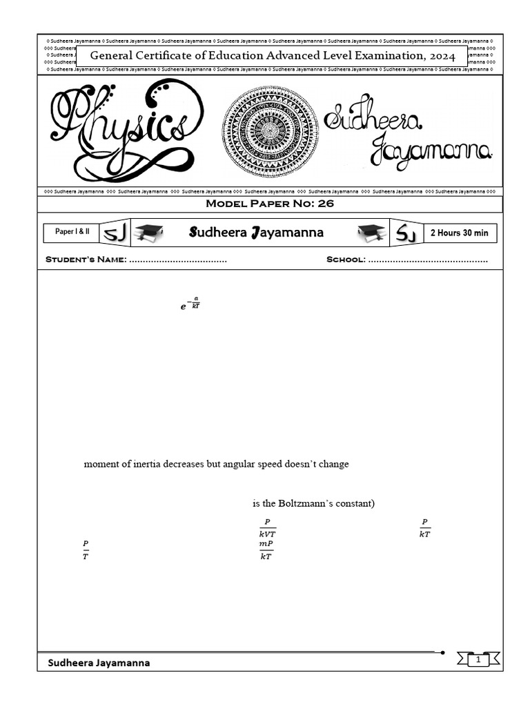 A-Level Physics Model Paper 2024 | PDF | Gases | Temperature