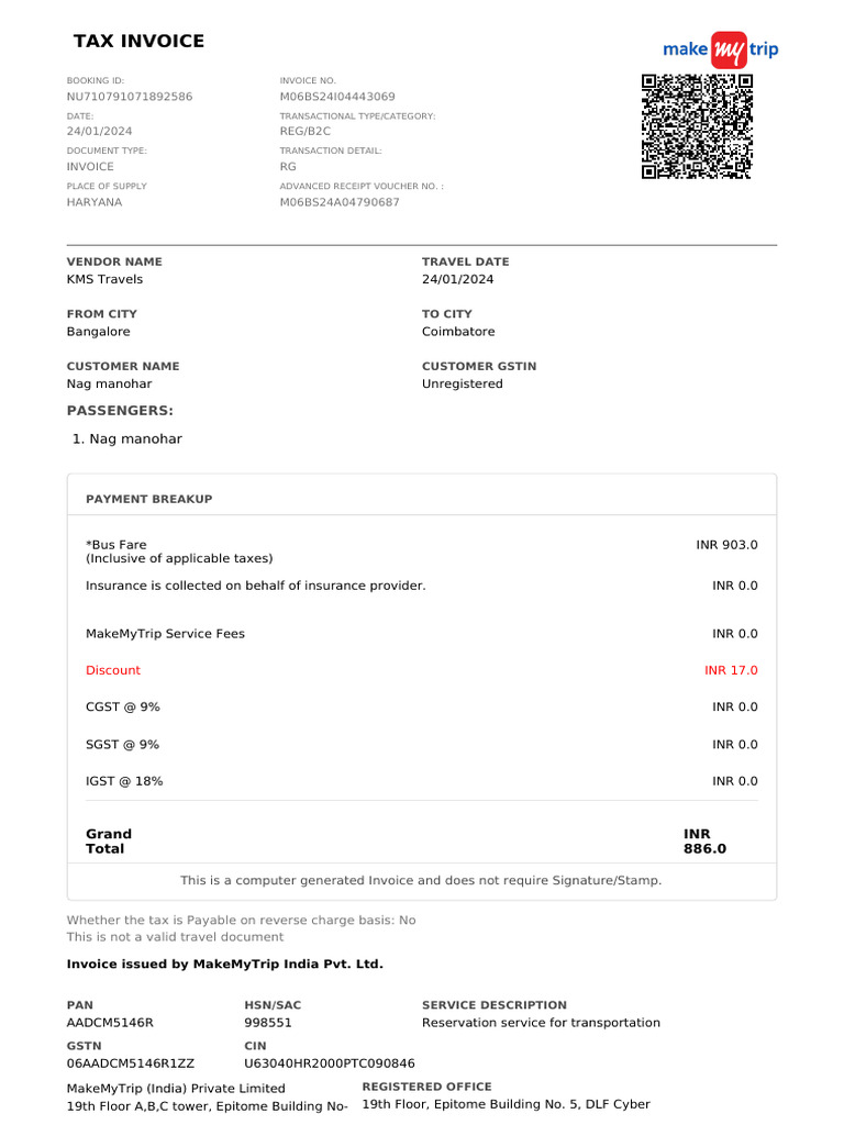 Bus Invoice NU710791071892586 | PDF | Invoice | Payments