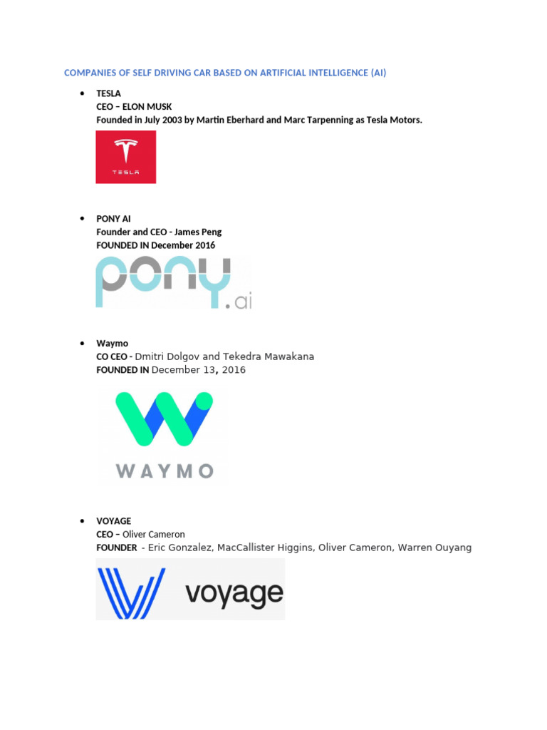 Companies of Self Driving Car | PDF