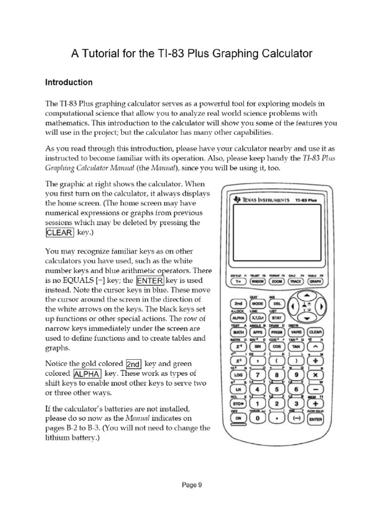 Tutorial For TI-83 Graphing Calculator | PDF