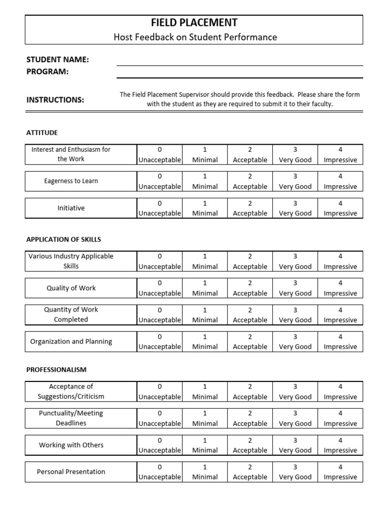 Field Placement Supervisor Feedback Form | PDF | Learning | Cognition