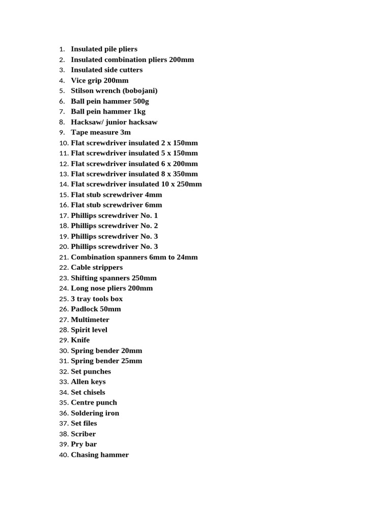 Electrical Tools List | PDF
