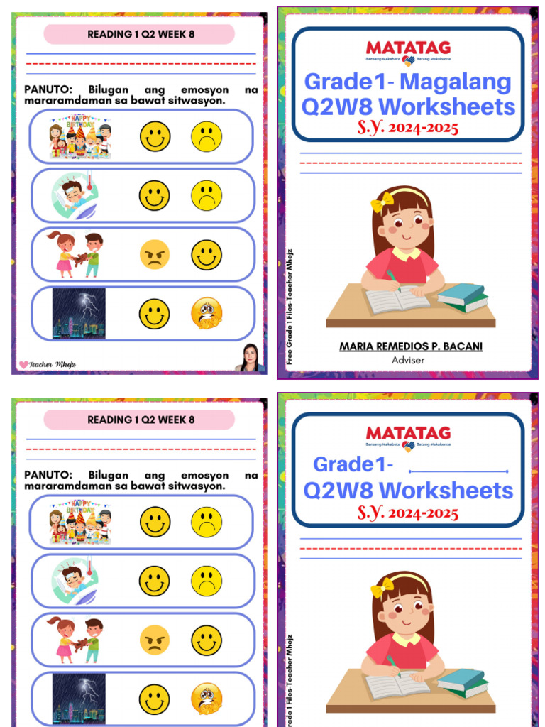 MATATAG Grade 1 Q2 Week 8 Worksheets Booklet - Teacher Mhejz Bacani | PDF