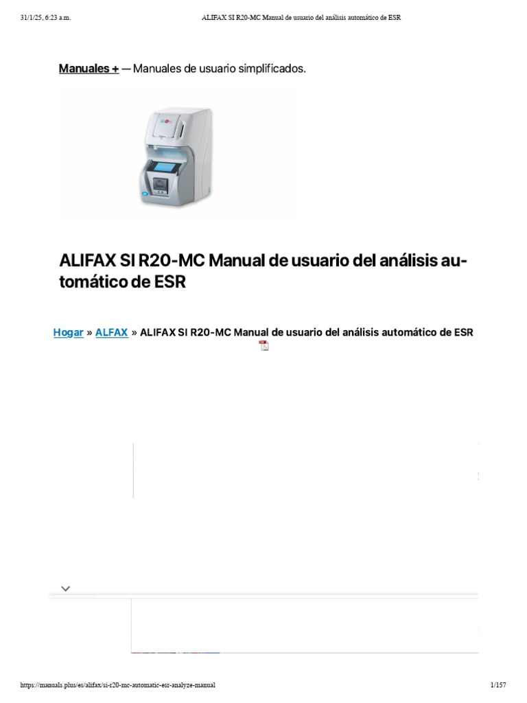 ALIFAX SI R20-MC Manual de Usuario Del Análisis Automático de ESR | PDF ...