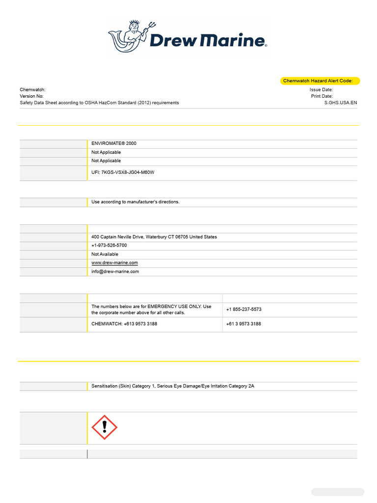 Drew Marine Enviromate 2000 | PDF | Toxicity | Firefighting