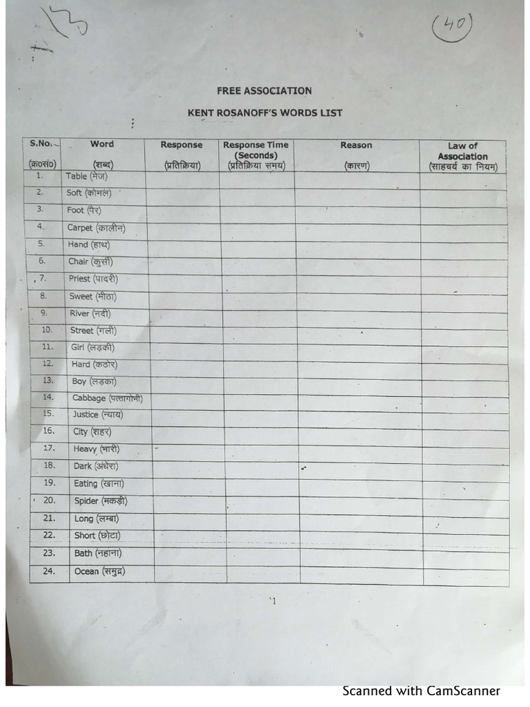 Free Association WORD LIST | PDF