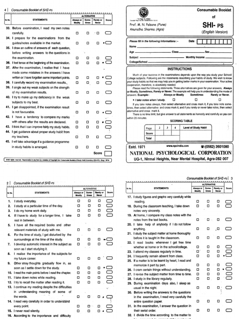 RSPW Test Booklet | PDF