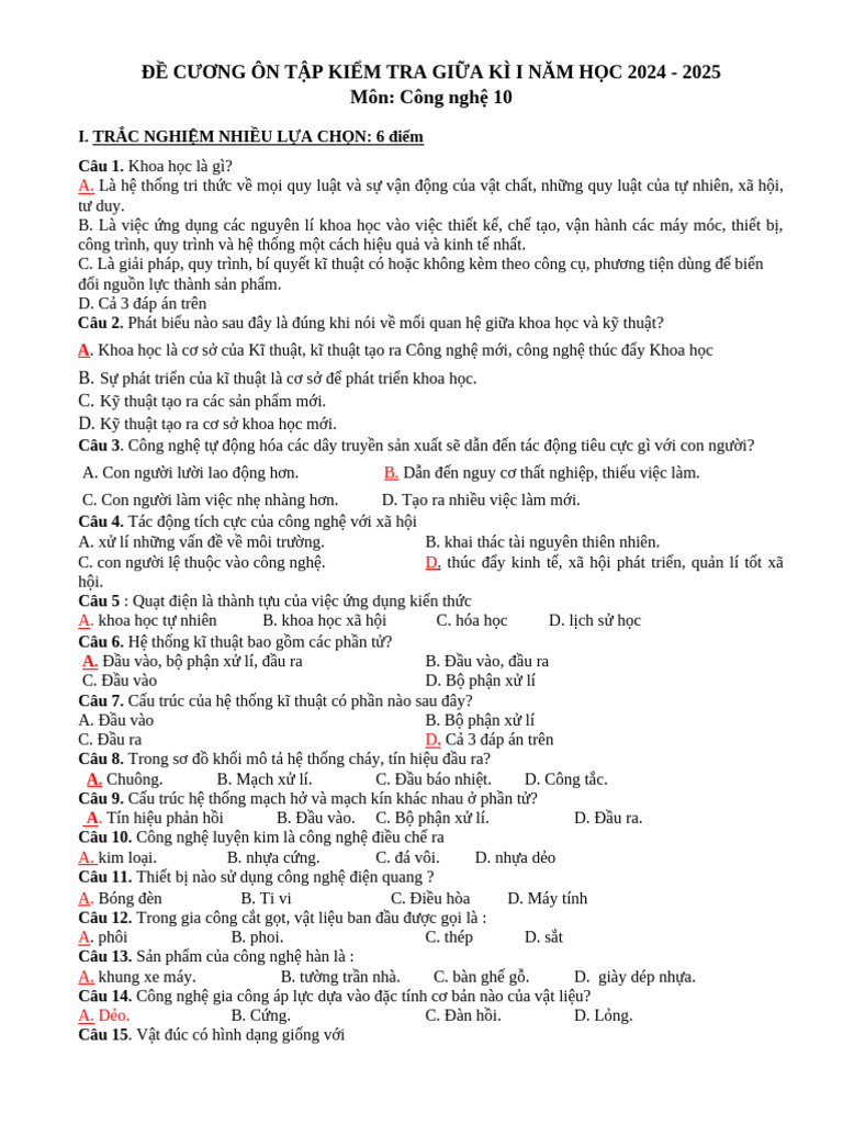 DE CUONG ON TAP CN 10 | PDF