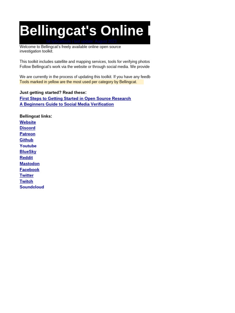 Bellingcat's Online Investigation Toolkit (AL ULISES AZUA CASTELLANOS | PDF | Facebook | Metadata