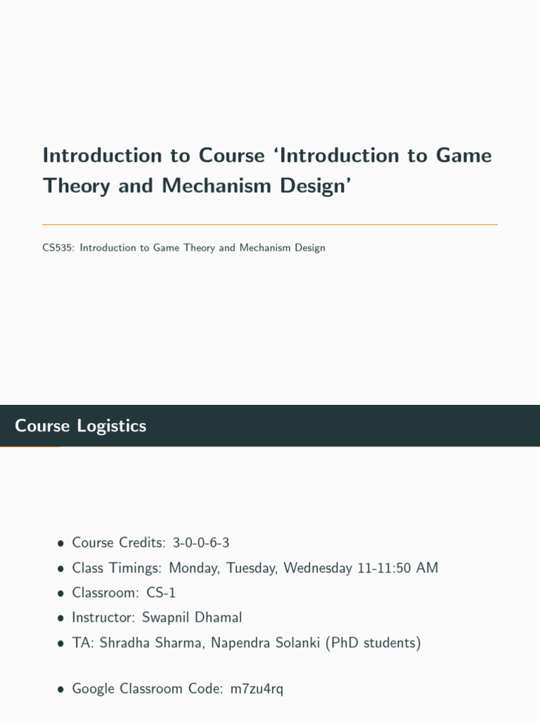 Game Theory and Mechanism Design Course | PDF | Game Theory | Analysis