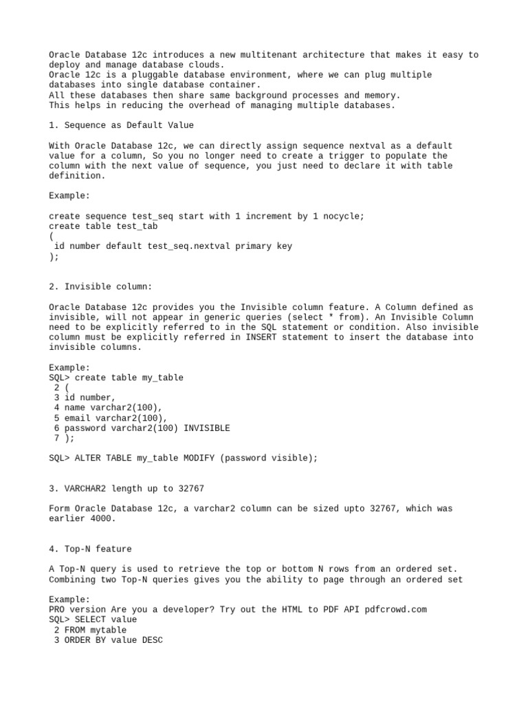 1.oracle 12c & Its Features | PDF | Databases | Information Technology ...