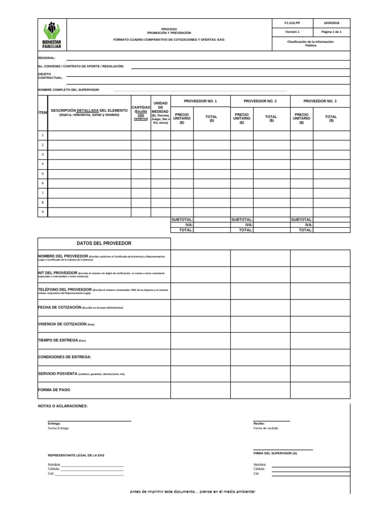 f1.g10.pp Formato Cuadro Comparativo de Cotizaciones y Ofertas - Eas - v1 | PDF