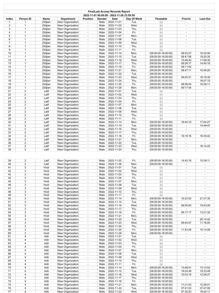 First/Last Access Records Report | PDF