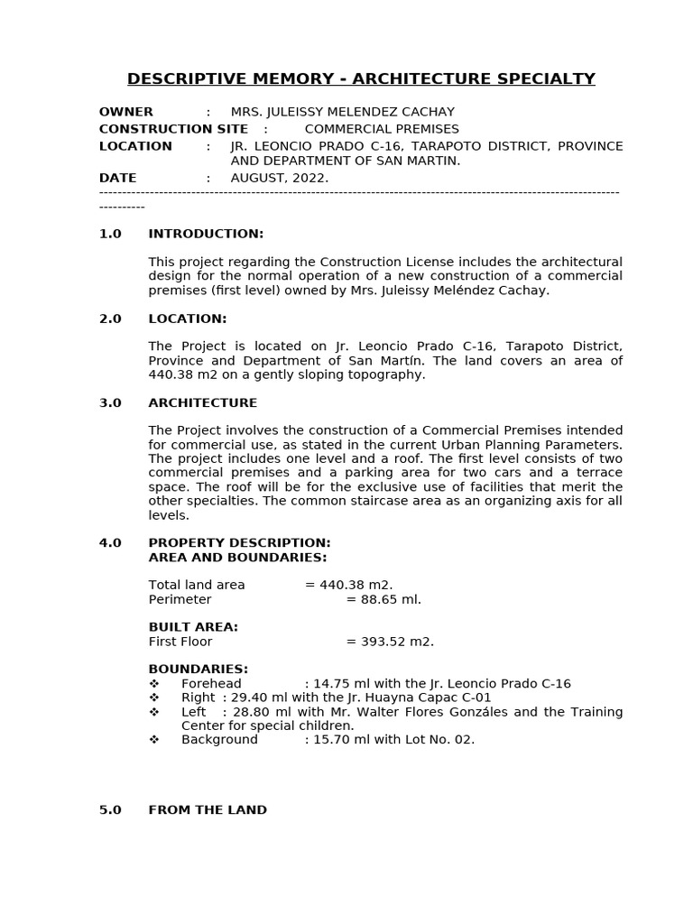 Descriptive Memory Local Commercial Architecture | PDF | Civil Engineering | Architectural Design