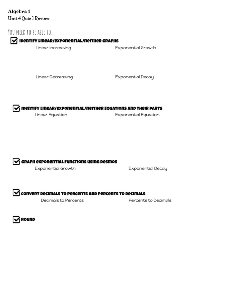 Algebra 1 Quiz Review Guide | PDF | Exponential Function | Equations