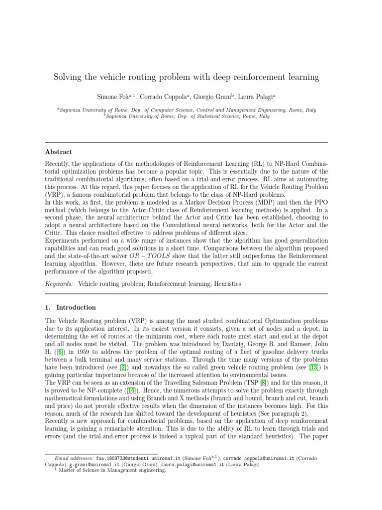 Solving the vehicle routing problem with deep reinforcement learning ... Solving the vehicle routing problem with deep reinforcement learning ...
