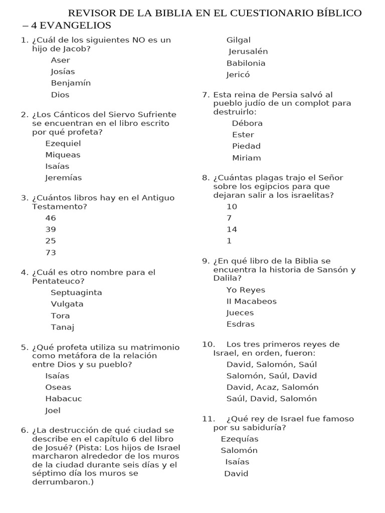 Trivia Bíblica para Niños: Preguntas y Respuestas | PDF | Jesús | Biblia