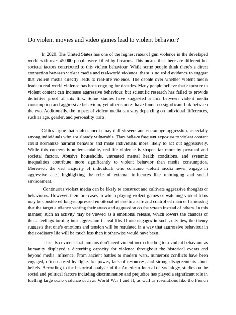 ENGLISH-ARGUMENTATIVE-ESSAY | PDF | Violence | Behavior