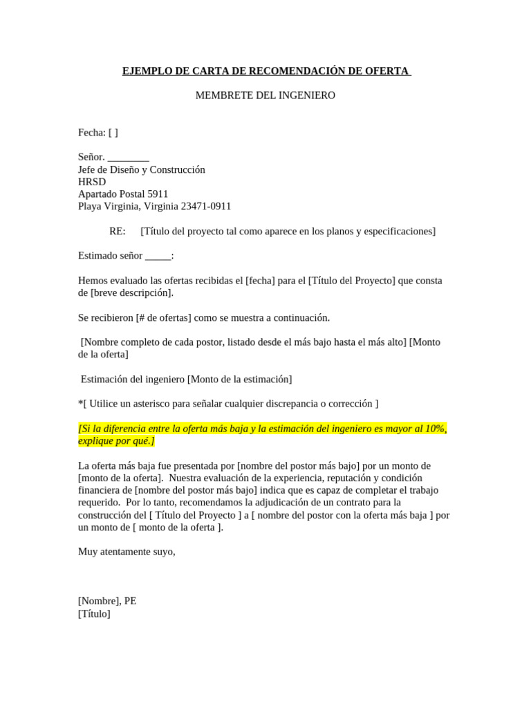 Carta de Recomendación de Oferta de Muestra - Versión 2016 (1) | PDF