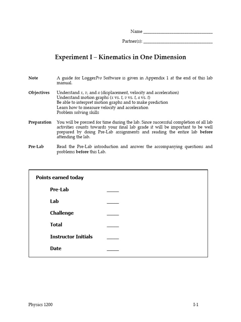 Kinematics Lab: 1D Motion Basics | PDF | Velocity | Acceleration