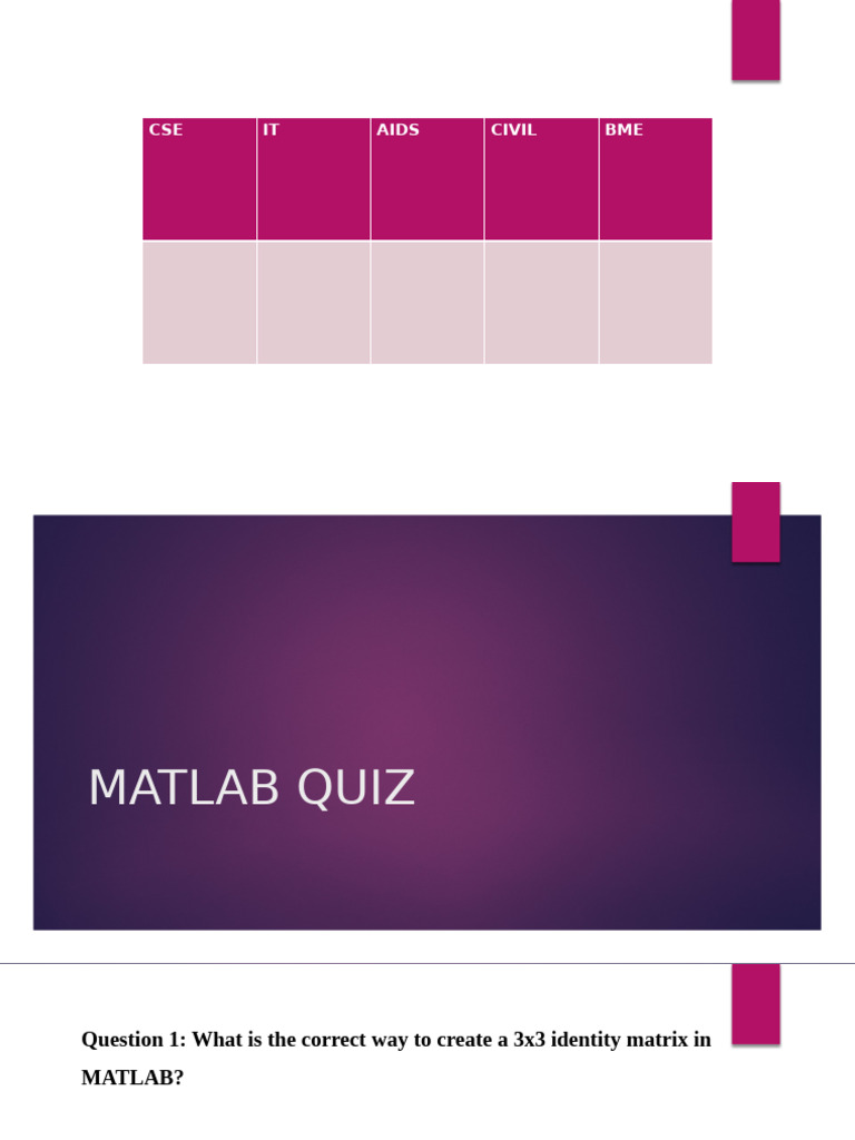 Matlab Quiz | PDF | Matlab | Matrix (Mathematics)