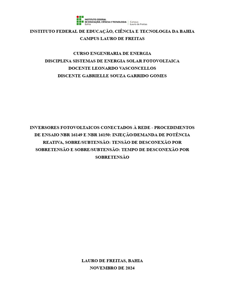 Resumo dos ensaios | PDF | Potência (Física) | Energia elétrica