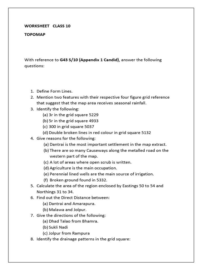 Topo Worksheet Class 10 | PDF