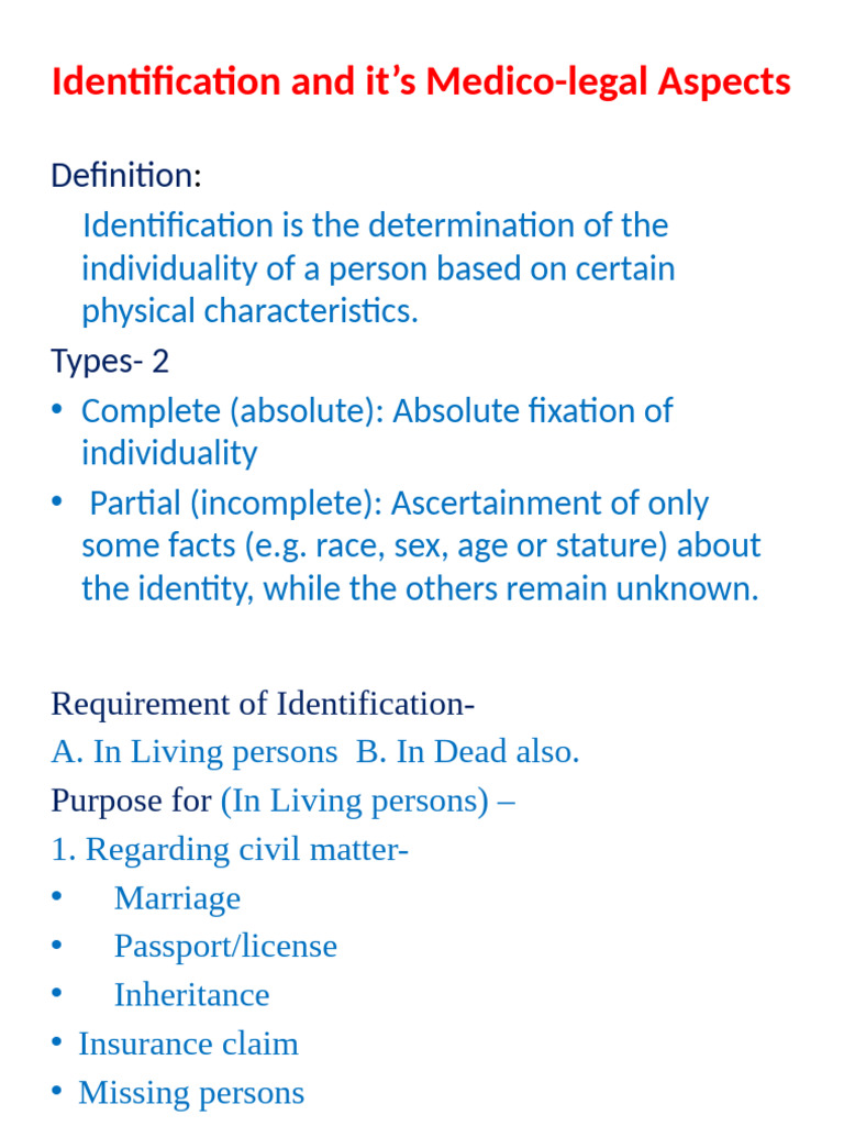 Personal Identity and It's Medico-legal Aspects | PDF | Fingerprint | Tooth