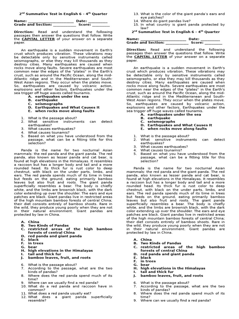 English 6: 2nd Summative Test Guide | PDF | Earthquakes | Pacific Ocean