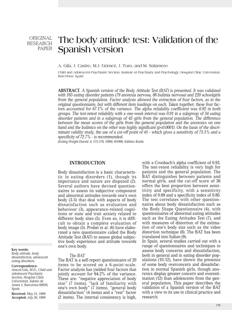 Validation of Spanish Body Attitude Test | PDF | Bulimia Nervosa ...