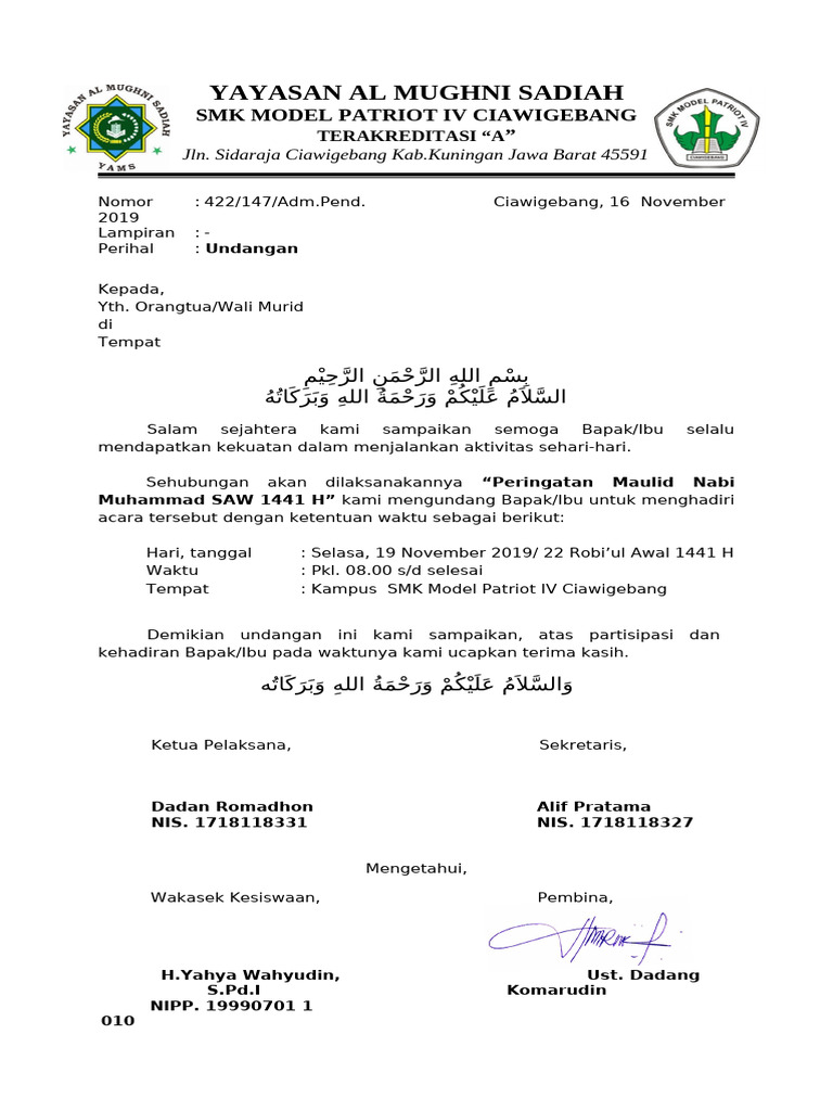 Undangan Maulid Nabi untuk Wali Murid | PDF